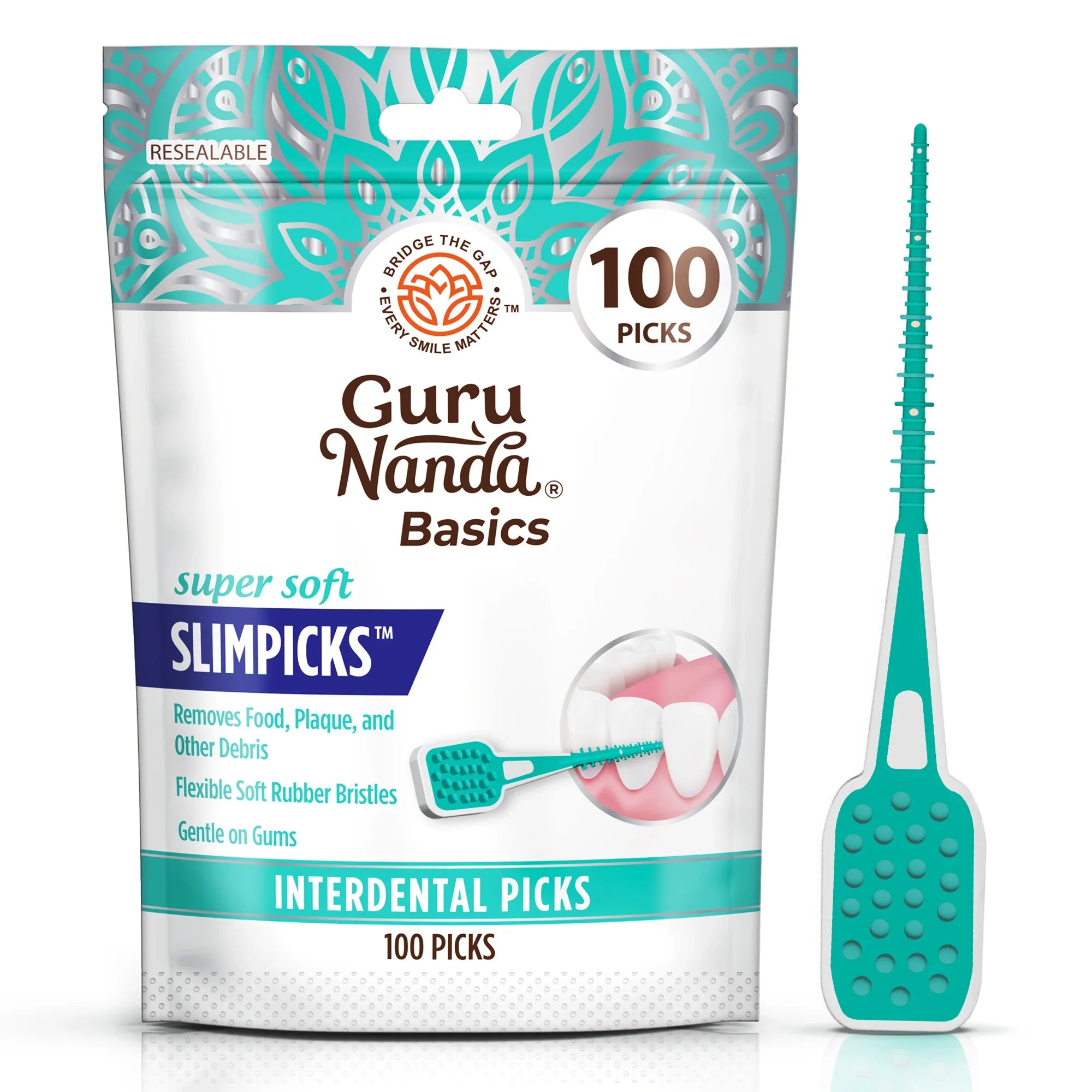 GuruNanda's Super Soft Interdental Picks, Gentle Gum Massage, 100 Ct