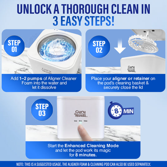 Retainer, Denture & Aligner Foam Cleaner & Cleaning Pod – GuruNanda