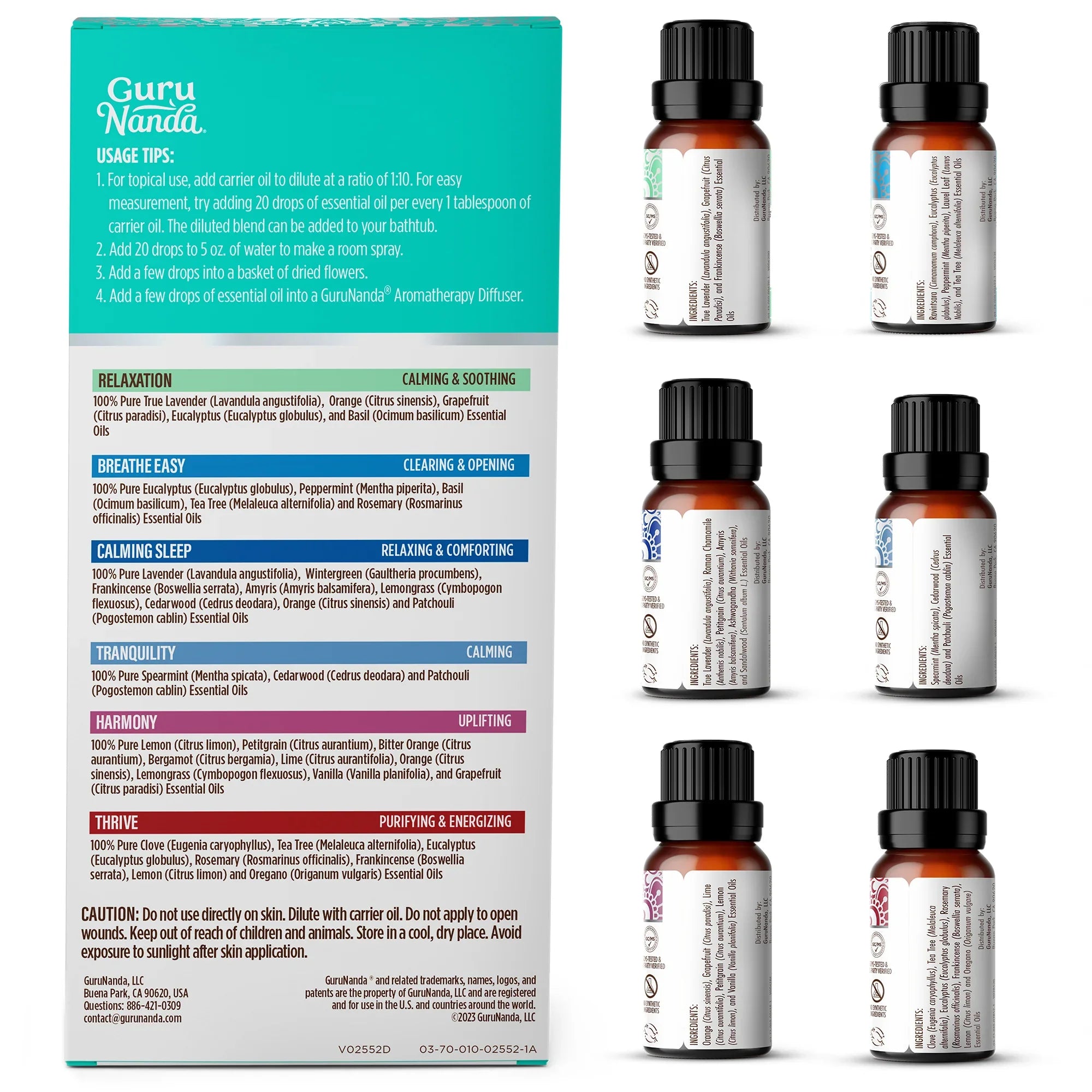 Gurunanda's Essential Oil Blends Set Of 6, 15ML Each, GCMS Tested ...