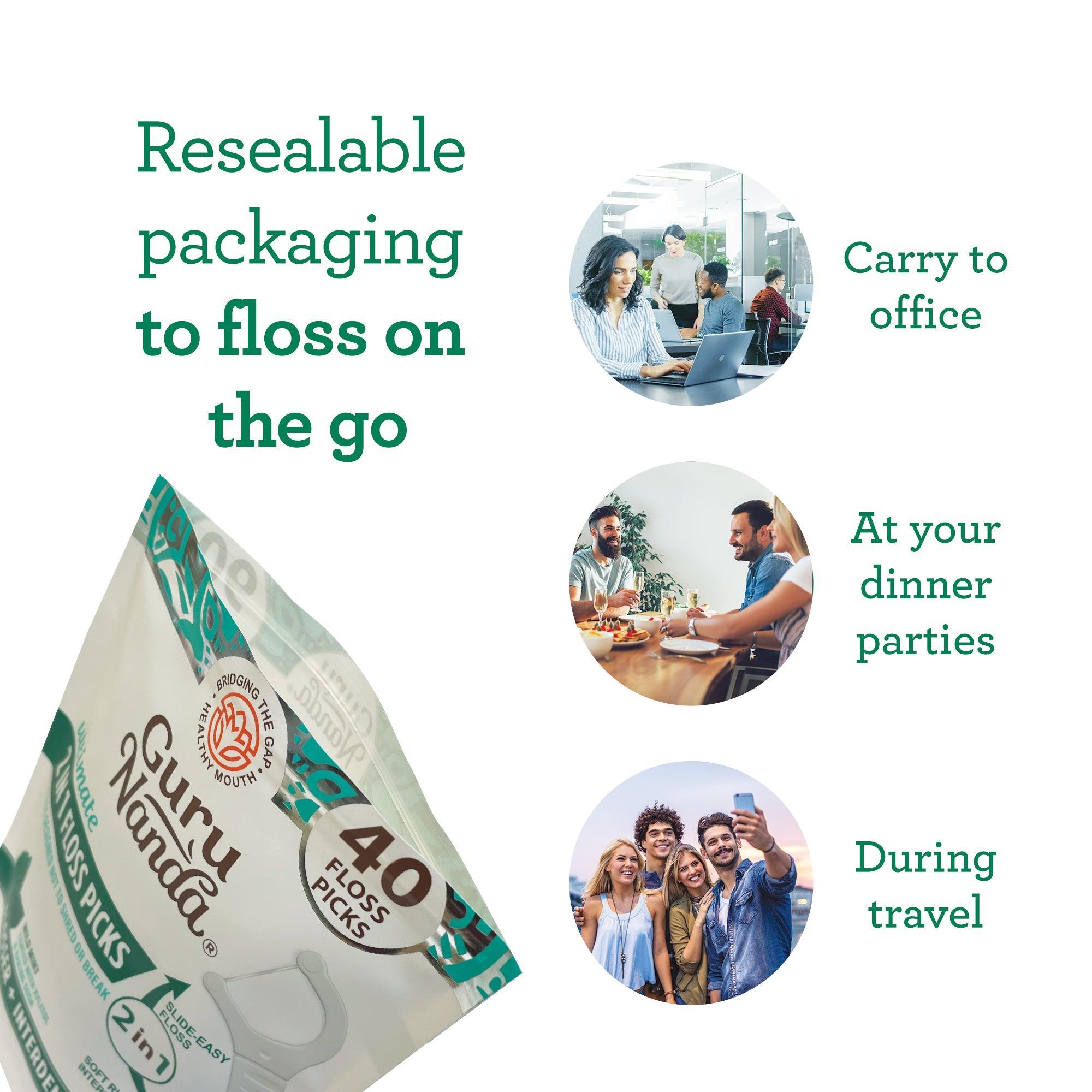 GuruNanda Floss Picks: 2-In-1 Dental Floss Picks, 40 Ct, Mint Flavor
