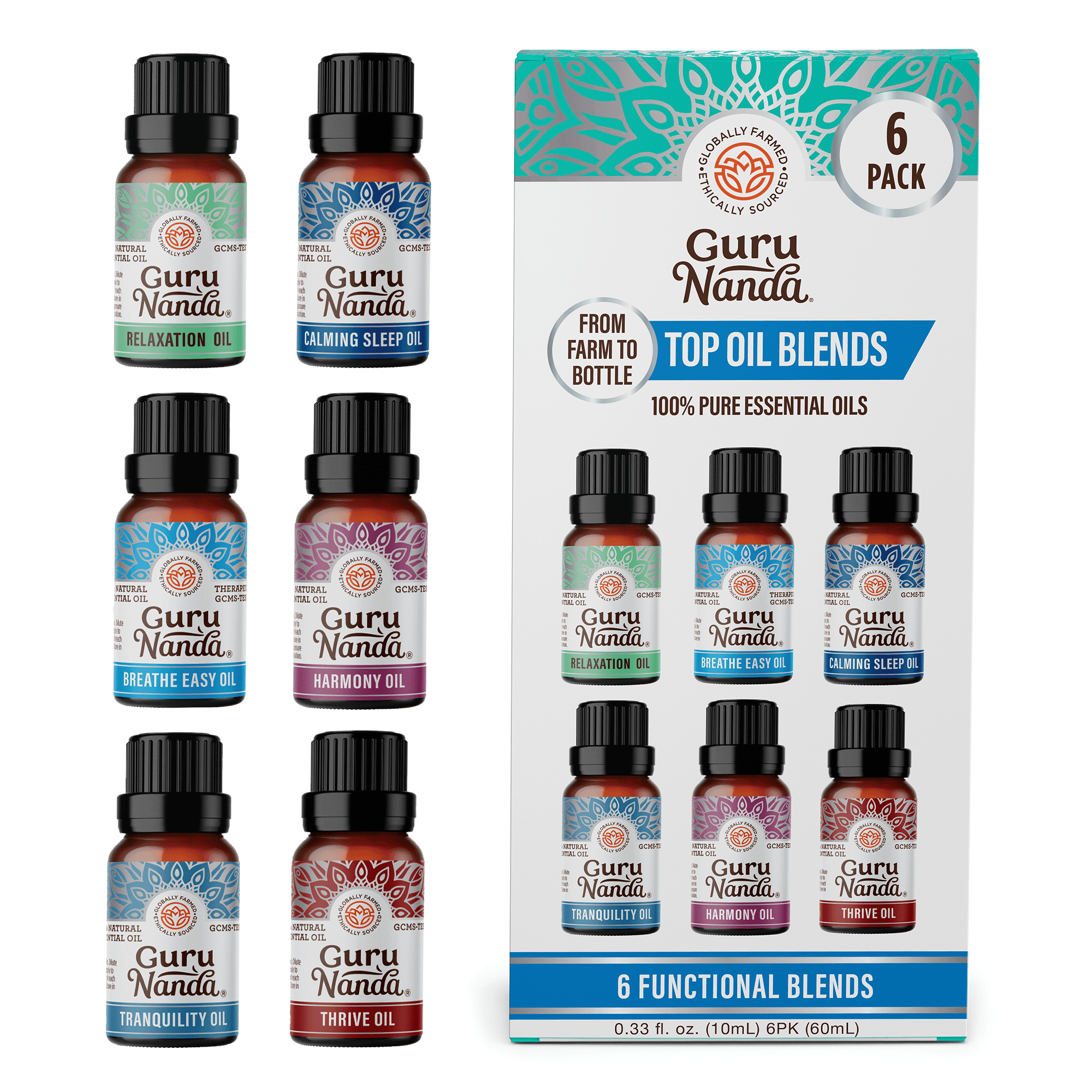 Gurunanda's Essential Oil Blends Set Of 6, 15ML Each, GCMS Tested ...