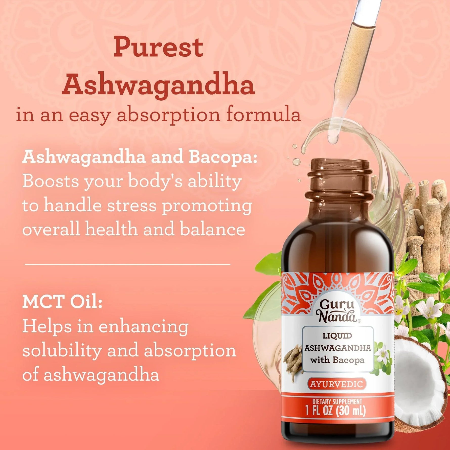 GuruNanda Liquid Ashwagandha With Bacopa Extract, Promotes Calming- 1 OZ