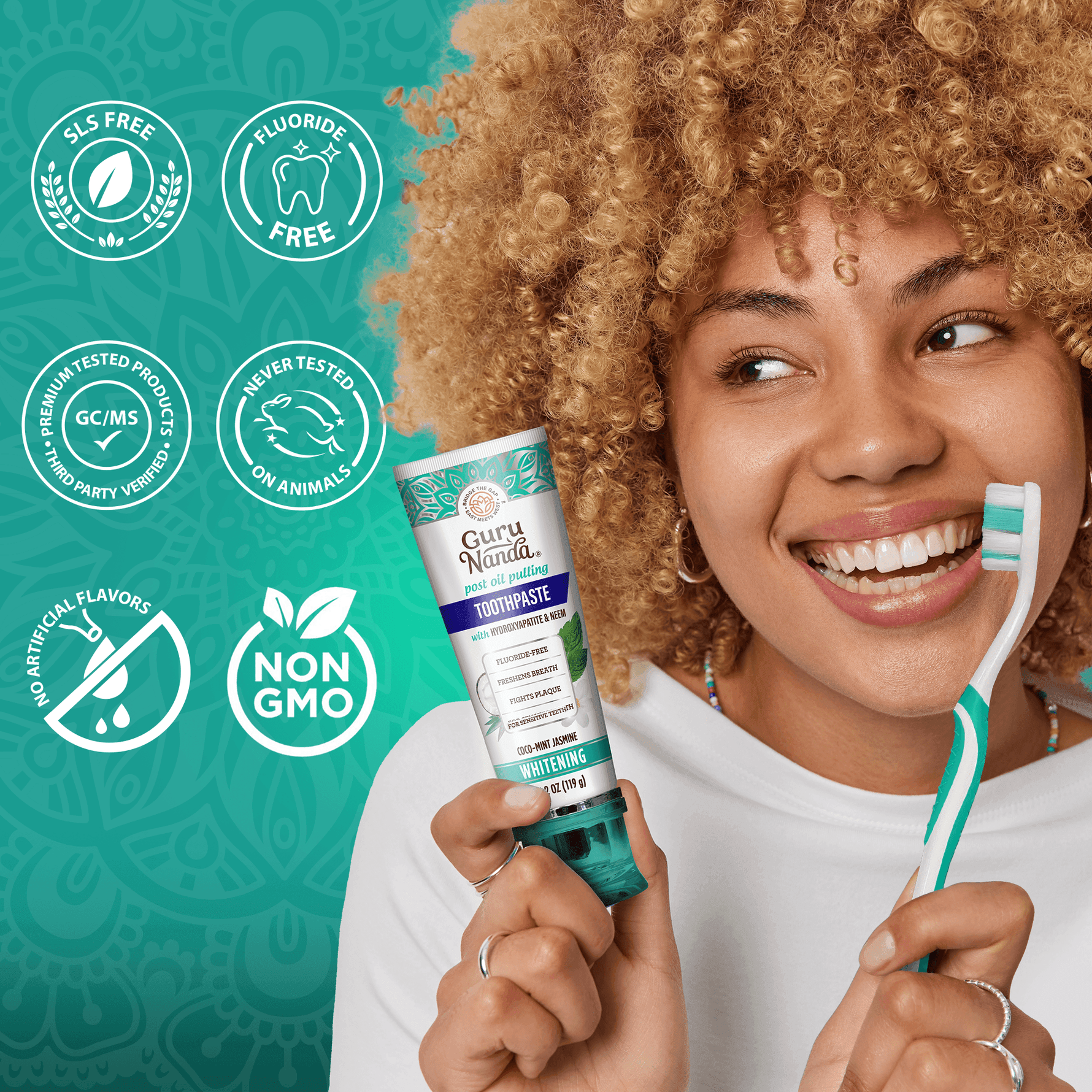 Fluoride-Free Whitening Toothpaste With Hydroxyapatite - 4 Pack | GuruNanda