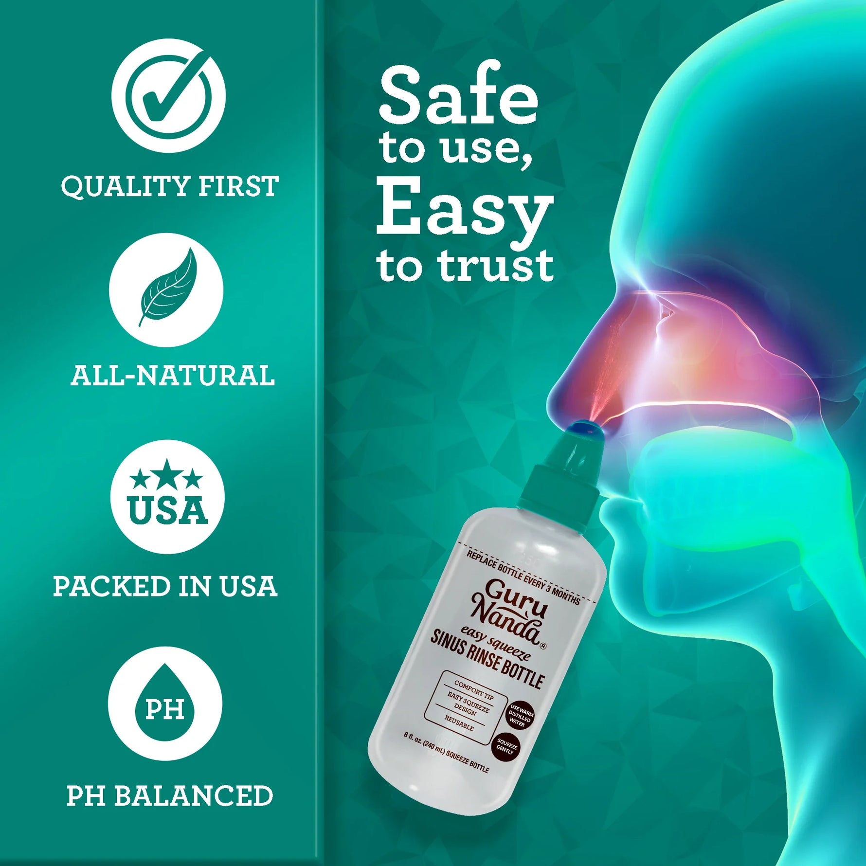 Sinus Rinse Bottle + Saline Premixed Packets 120ct – GuruNanda