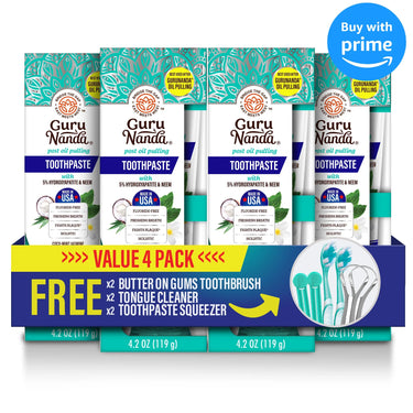 Fluoride-Free Whitening Toothpaste With Hydroxyapatite - 4 Pack | GuruNanda