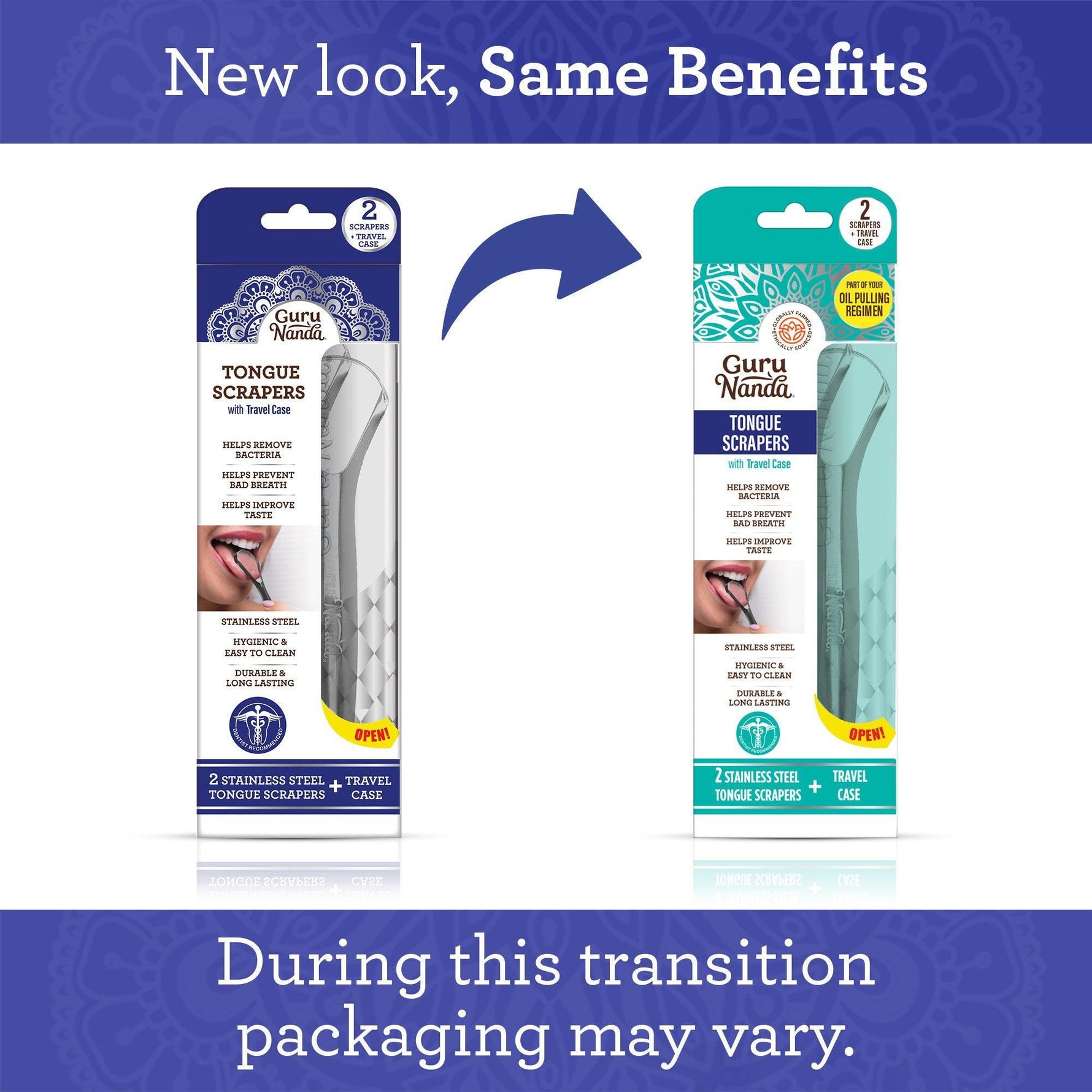 GuruNanda's Stainless Steel Spoon Shaped Tongue Scraper, 2 Ct