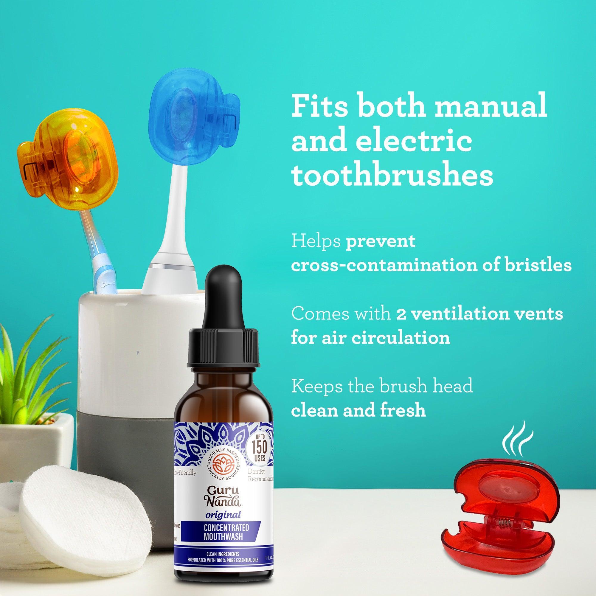 GuruNanda Brush Pod, Clip-On Toothbrush Protector With Scent Pad, 4 Ct