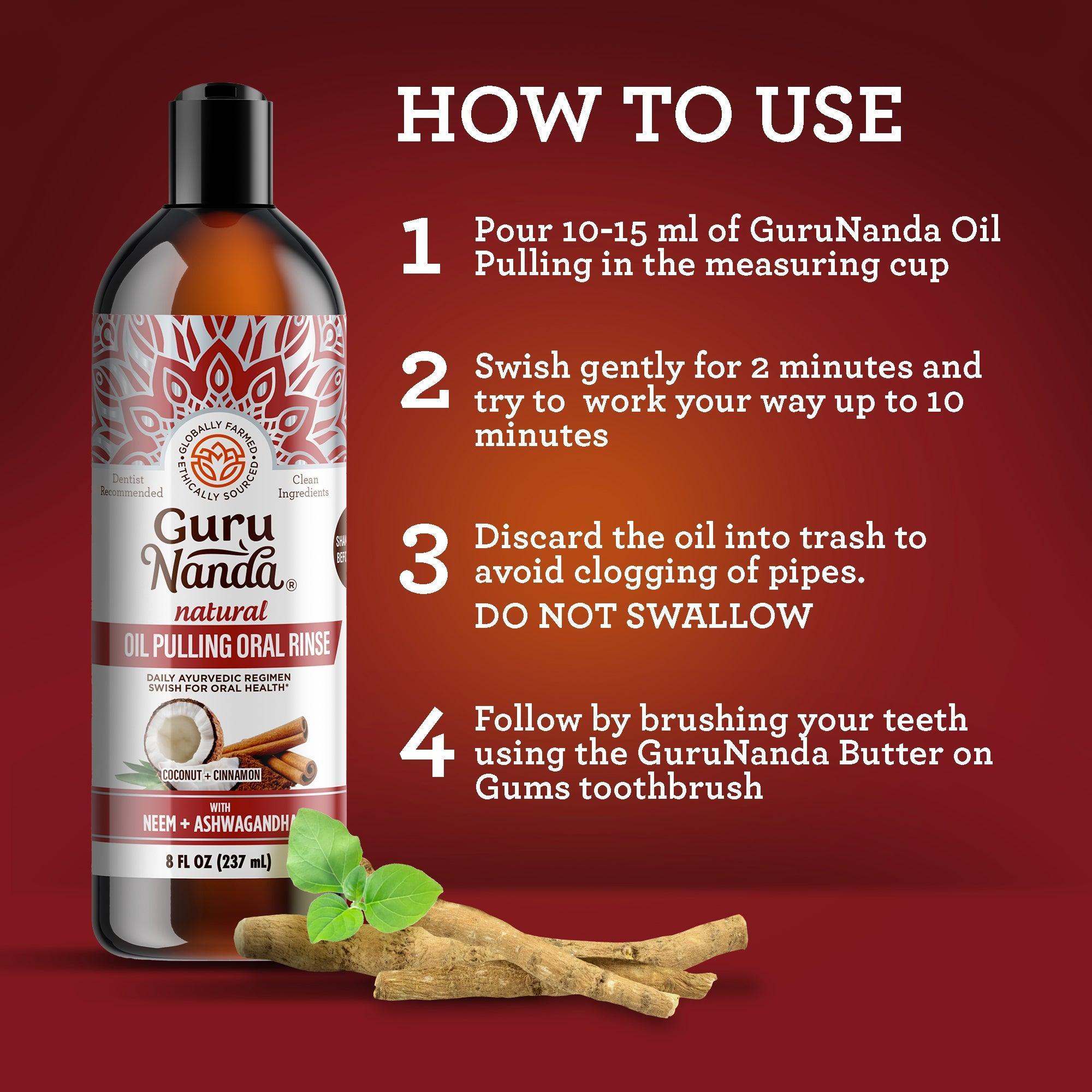 GuruNanda Coconut & Cinnamon Pulling Oil With Neem & Ashwagandha-8 Fl Oz