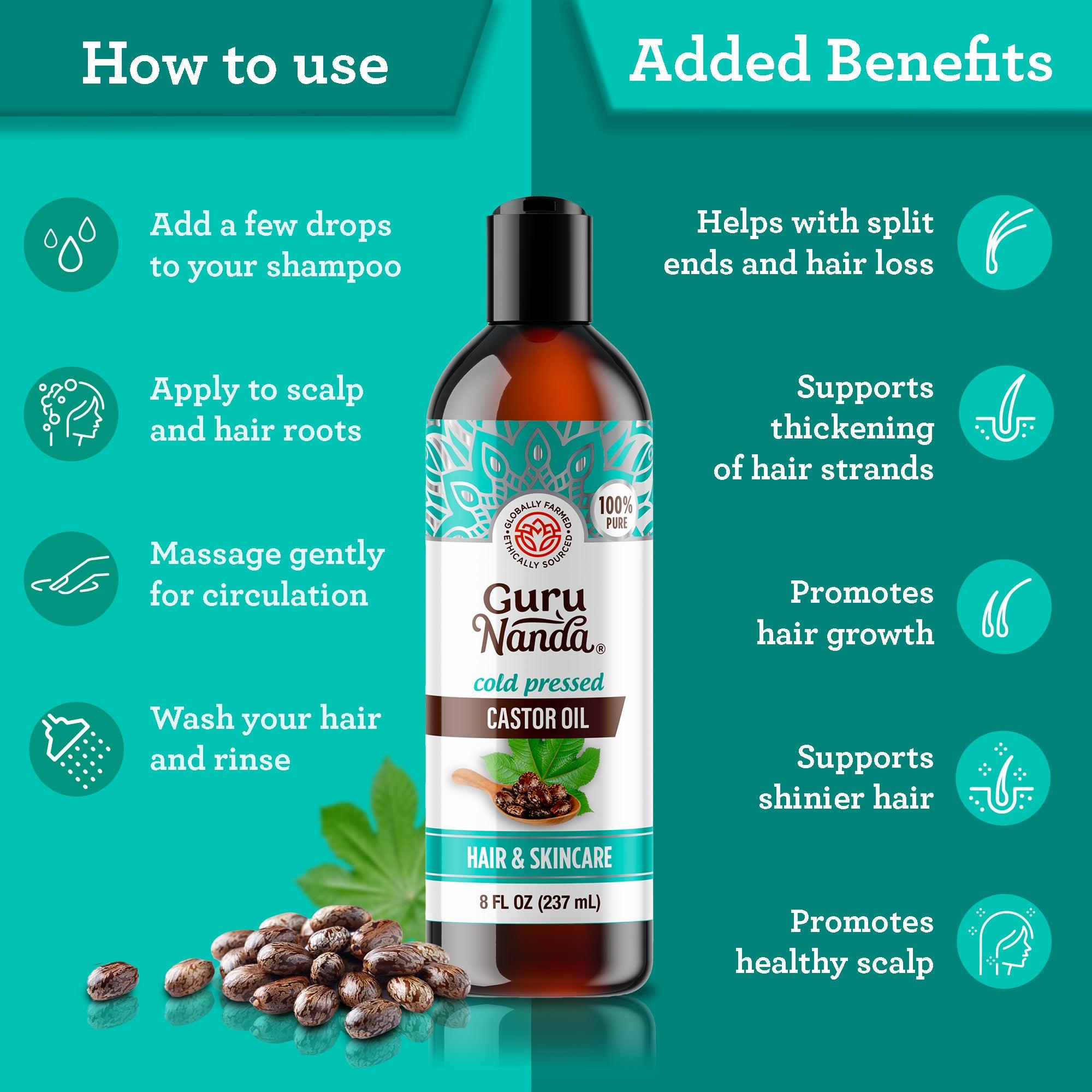 Cold Pressed Castor Oil For Hair And Skincare By Gurunanda 8 Oz
